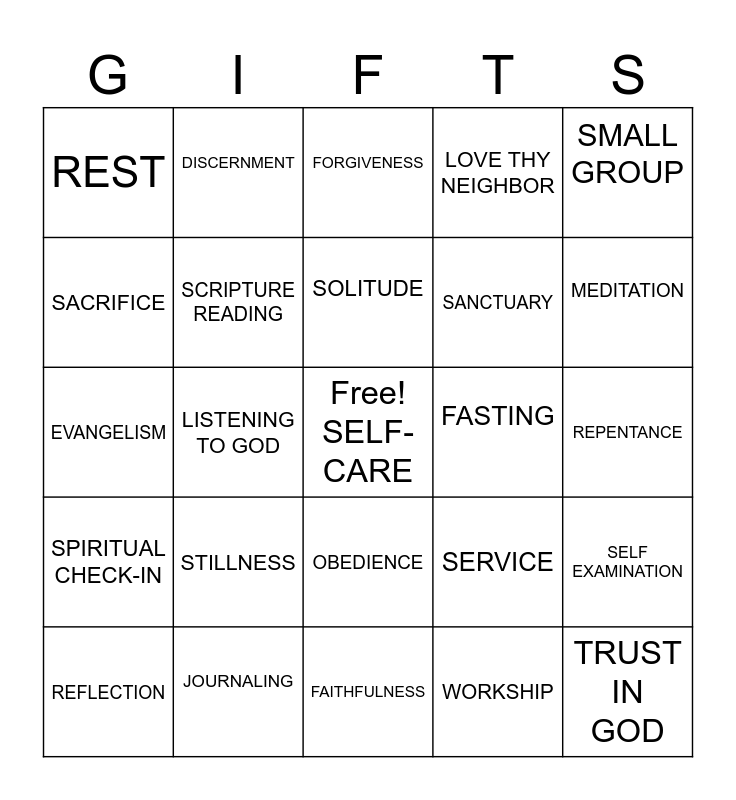 SPIRITUAL FORMATION Bingo Card