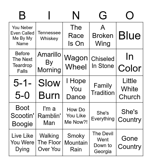 Five-0-Five Music Bingo - Country 2 Bingo Card