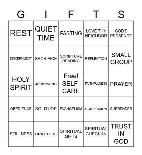 SPIRITUAL FORMATION Bingo Card