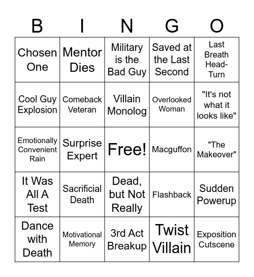 Movie Cliche Bingo Card