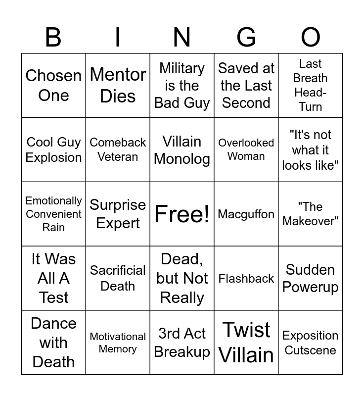 Movie Cliche Bingo Card