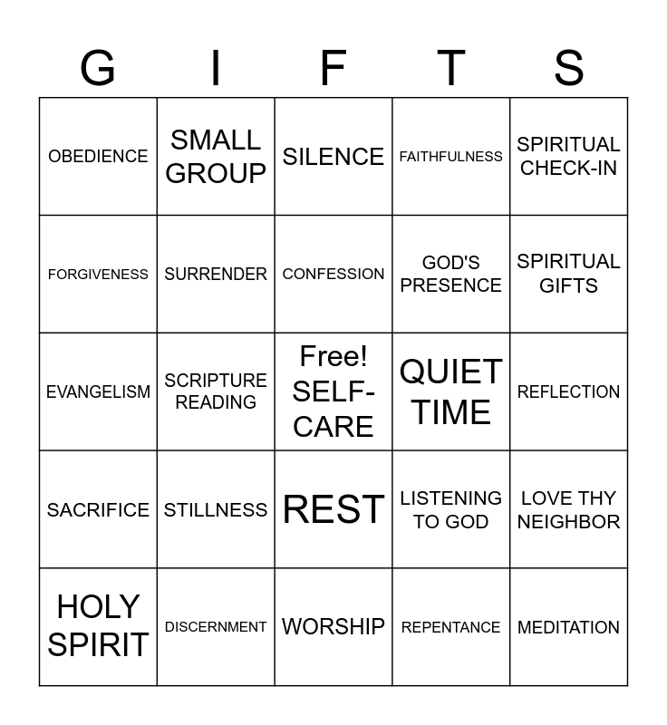 SPIRITUAL FORMATION Bingo Card