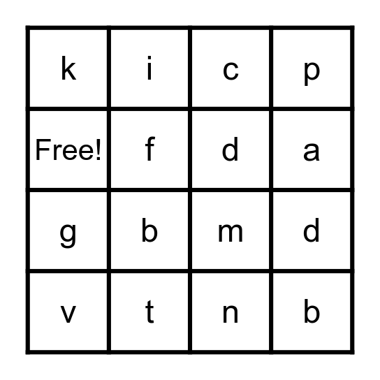 Letter Bingo 1 and 2 Bingo Card