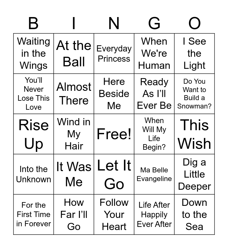 Princess Power Bingo Card