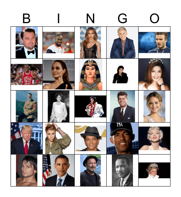 Famous Faces Bingo Card