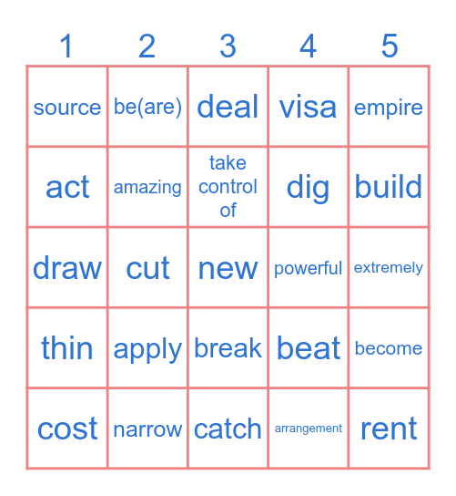 words Bingo Card