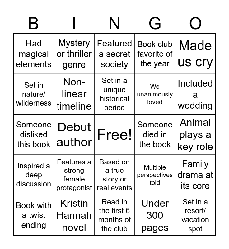 2025 Book Club Bingo Card
