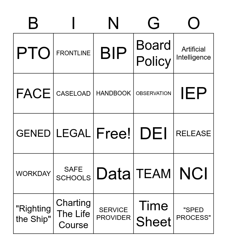 ORIENTATION BINGO Card