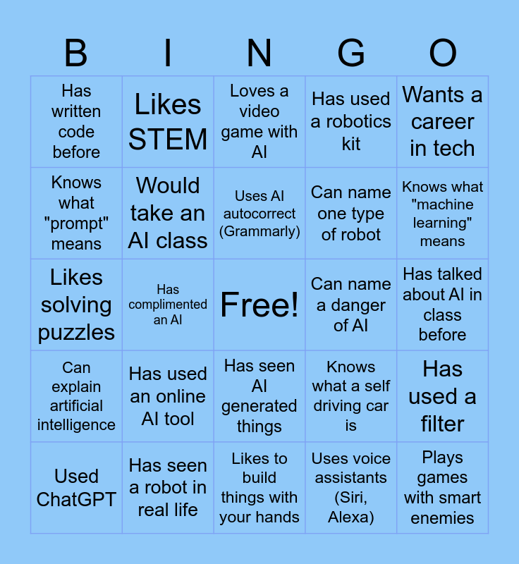 AI BINGO CARD Bingo Card