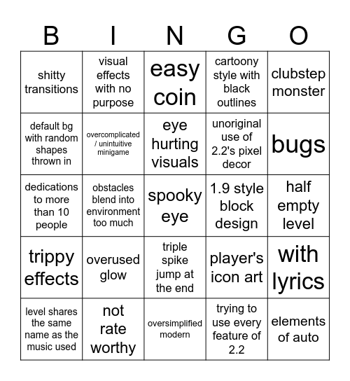 Geometry Dash Bingo Card