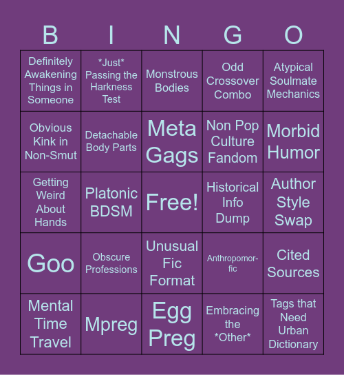 Funky and Freaky Fandom Bingo Card