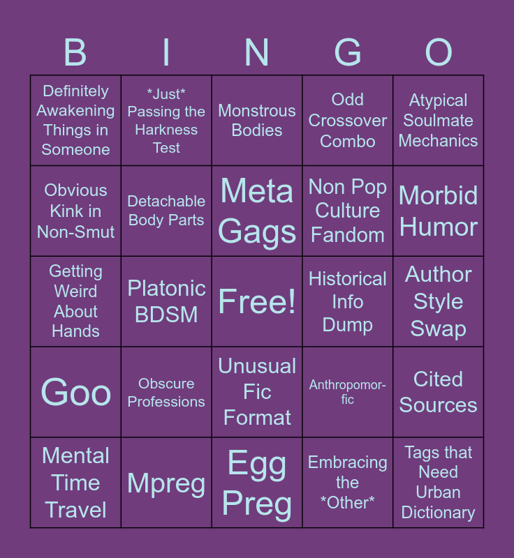 Funky and Freaky Fandom Bingo Card