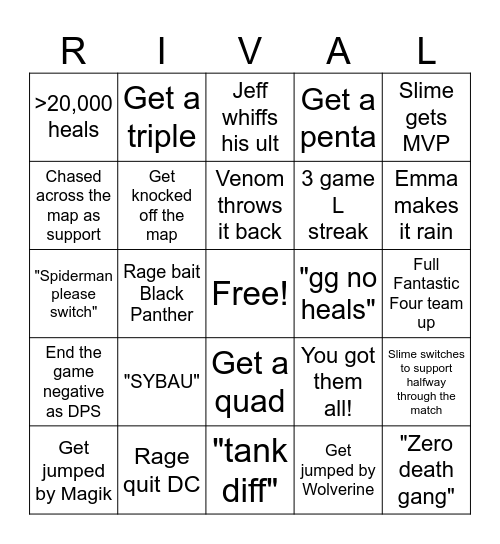 MARVEL RIVALS BINGO - Slime Streams Bingo Card