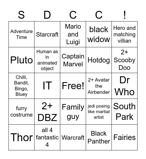 Comic Con Bingo Card