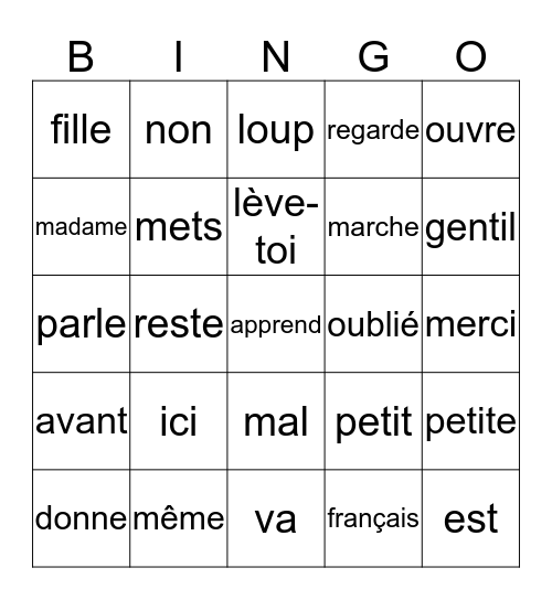 Les Contraires Bingo Card