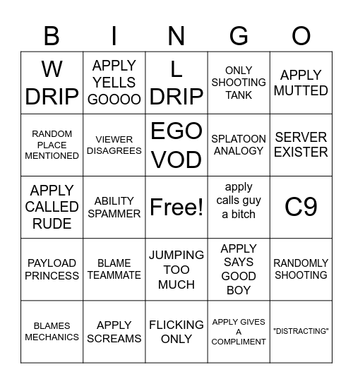 VOD REVIEW Bingo Card