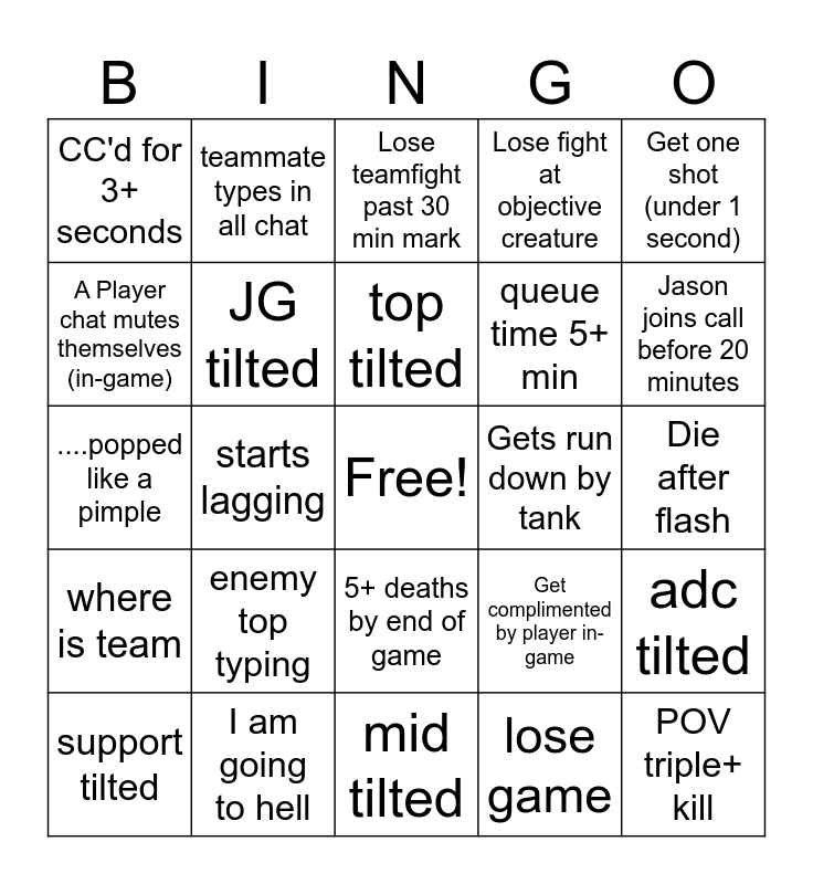 League SR Moment (pov) Bingo Card