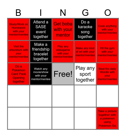 SASE Mentorship Bingo Card