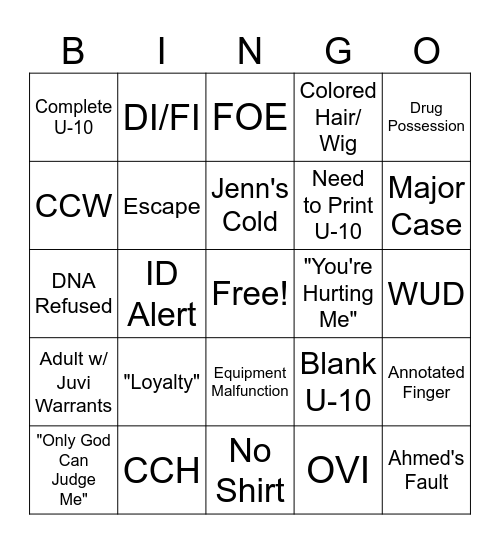 3rd Shift Bingo Card