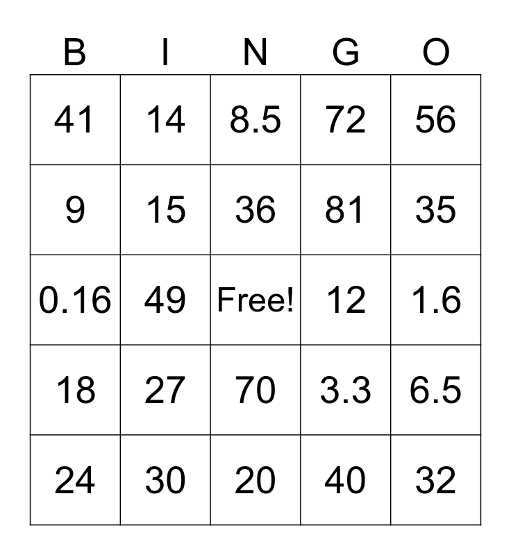 Four Rules Bingo Card