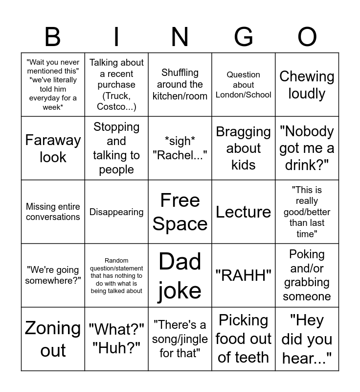 Dad Bingo Card