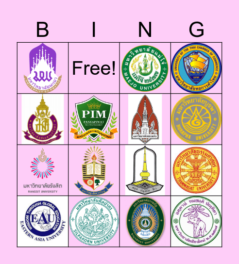 University Bingo Card