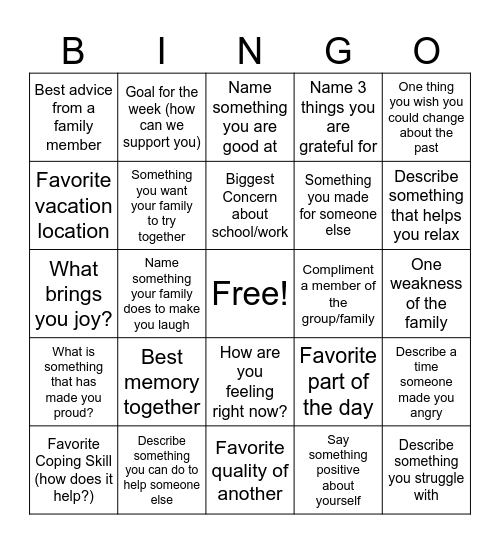 Family BINGO Card