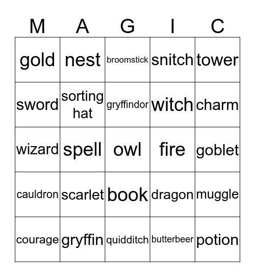 Gryffindor Bingo Card