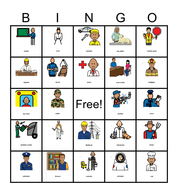 Community Helpers Bingo Card