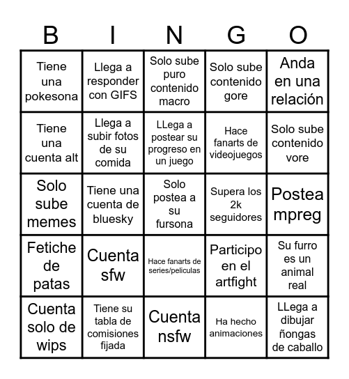 Bingo de furros Bingo Card