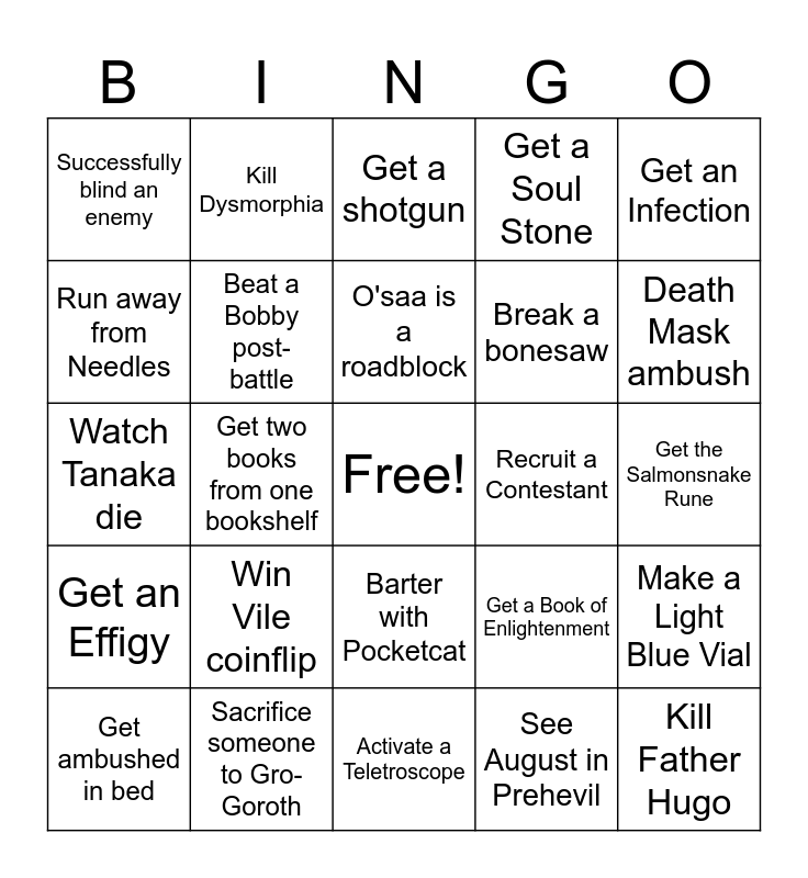 Fear and Hunger 2 Bingo Card