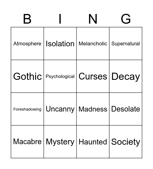 GOTHIC LITERATURE Bingo Card
