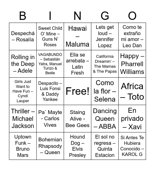 Bingo Musical Bingo Card