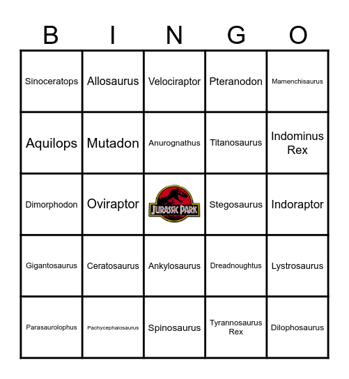 All Dinos in Jurassic Series Bingo Card