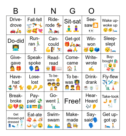 Irregular verbs in simple past Bingo Card