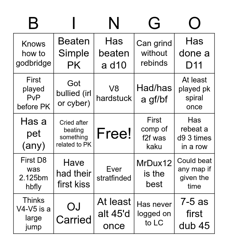 AAAA Bingo Card