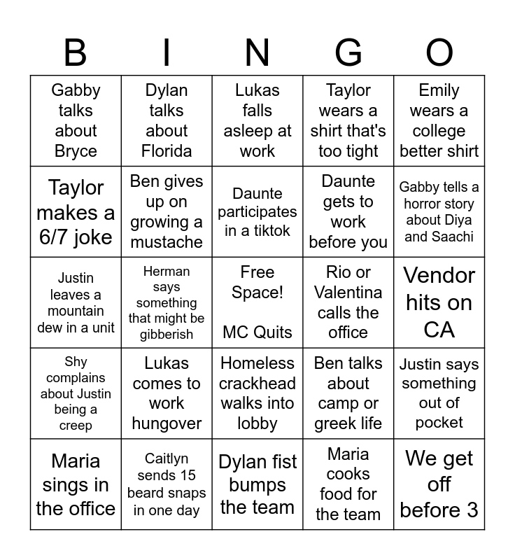 The James Turn Bingo Card