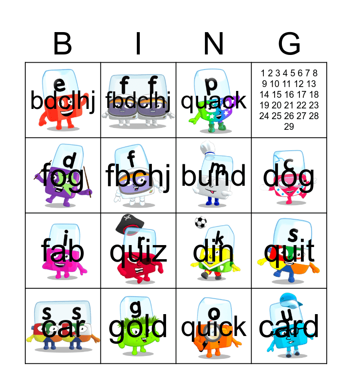 Alphablocks P Bingo Card