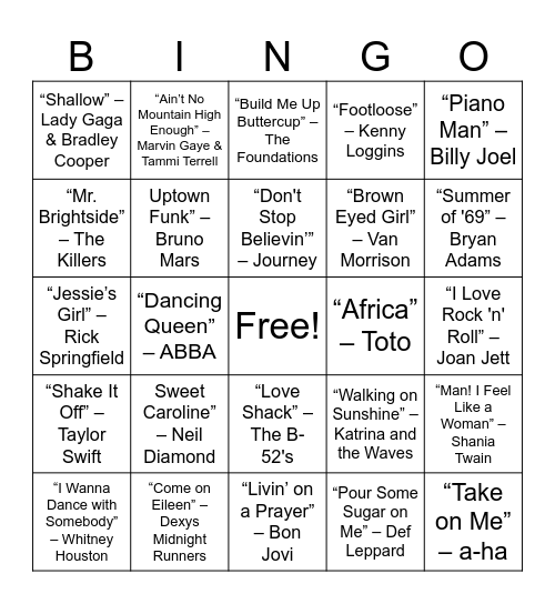 Feel-Good Sing-Alongs Bingo Card