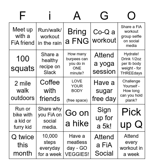 FiA August Challenge! Bingo Card