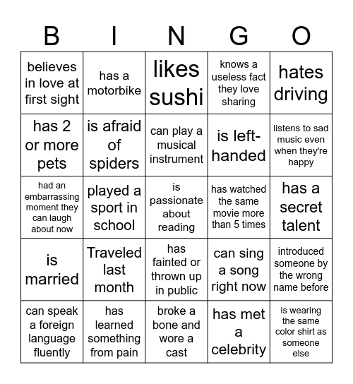 Find Someone Who Bingo Card