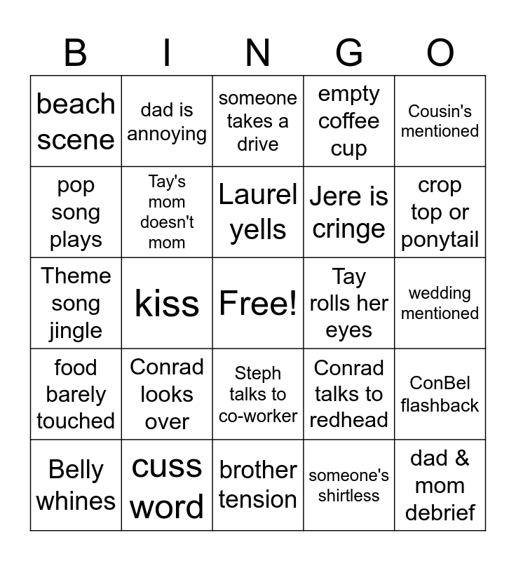 The Summer I Turned Pretty Bingo Card