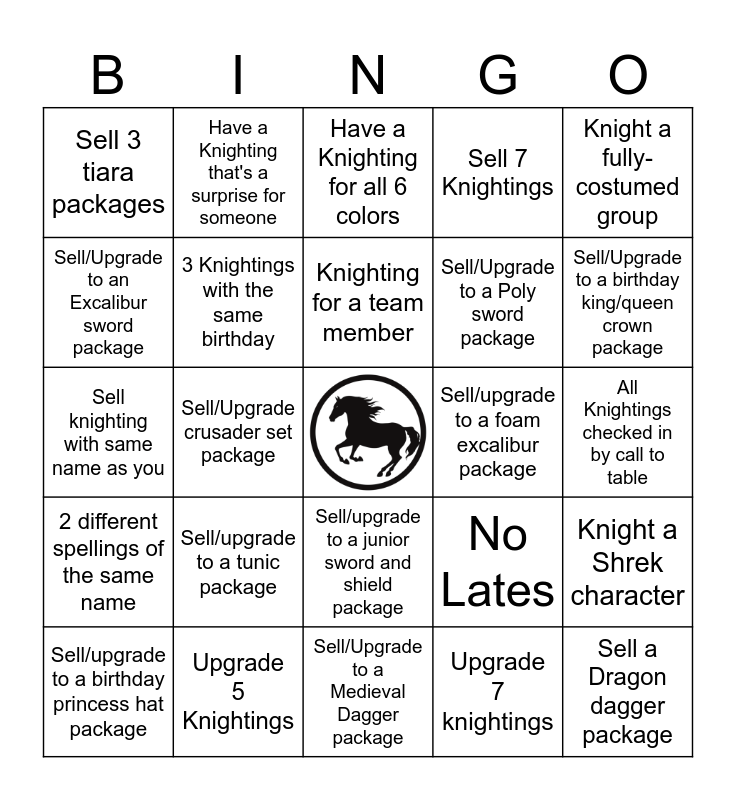 Knightings Booth Bingo Card
