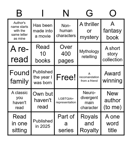 Book Bingo Card