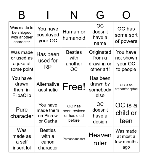 Lucymations OC Bingo Card