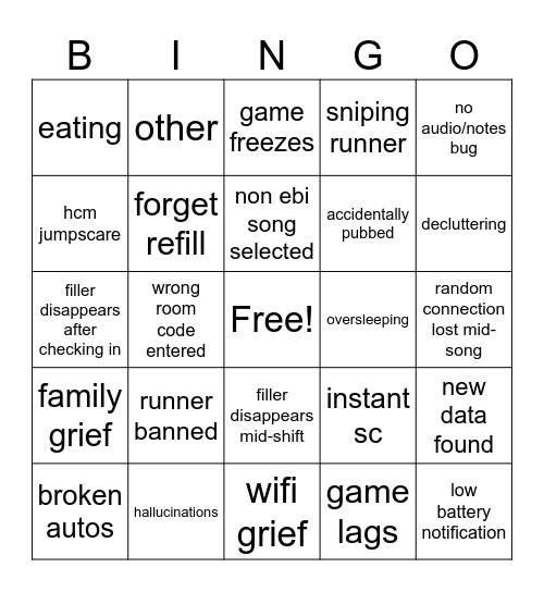 grief bingo Card