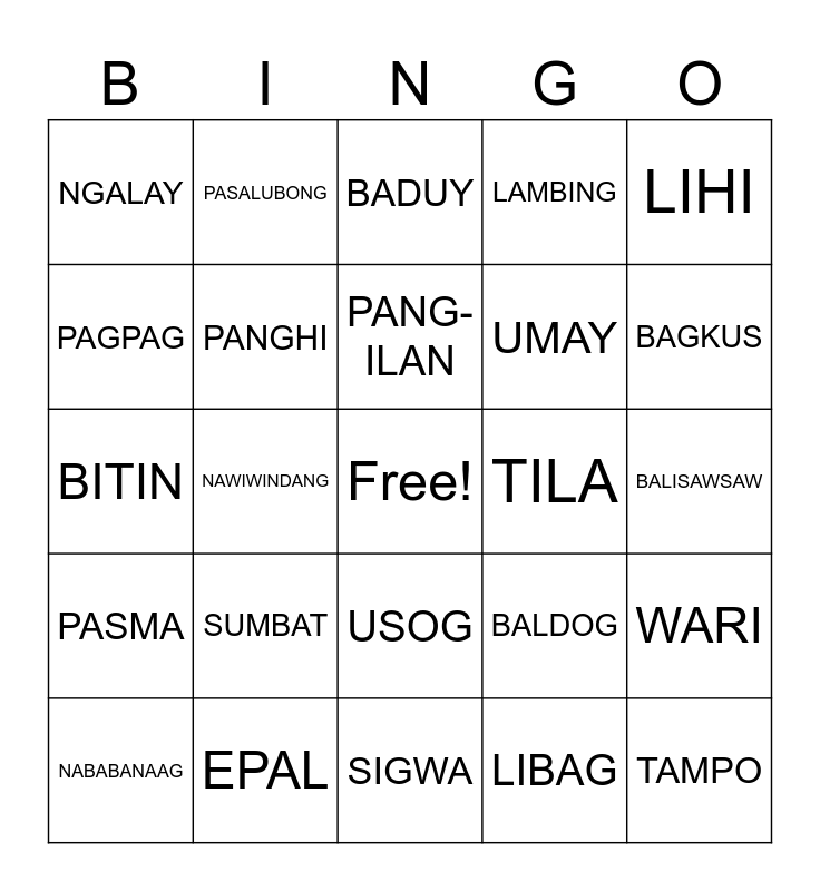 SALITANG TAGALOG Bingo Card