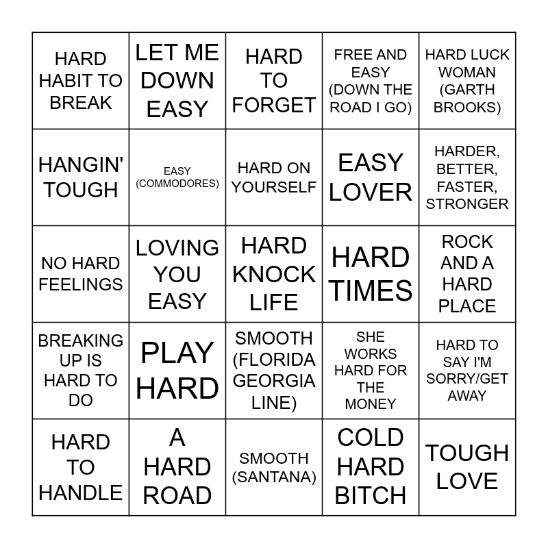 EASY & HARD Bingo Card