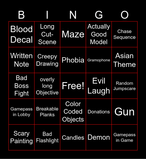 Bad Horror Bingo Card