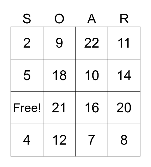 SOAR Bingo Card